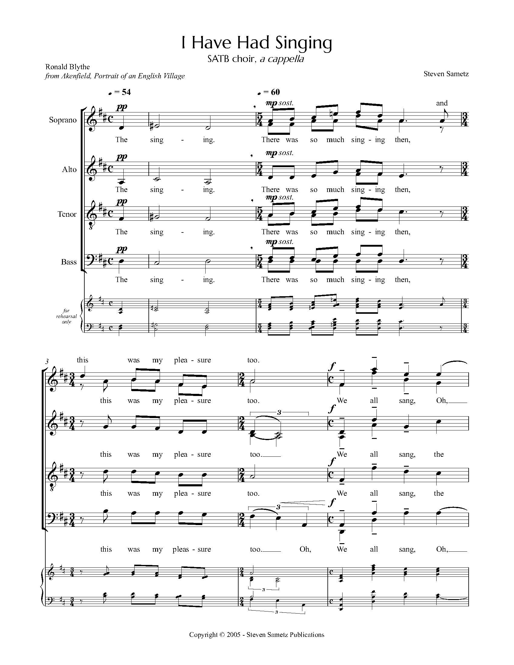 I Have Had Singing - SATB by Steven Sametz - The New NoteNova
