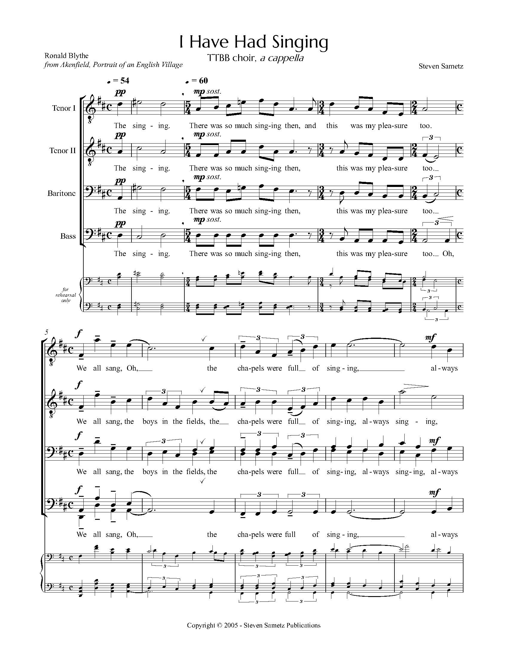 I Have Had Singing - TTBB by Steven Sametz - The New NoteNova